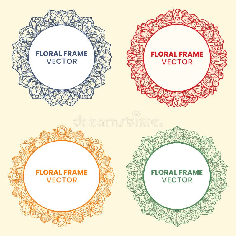 Set of Colorful Floral Frame Vector Illustration Stock Illustration ...