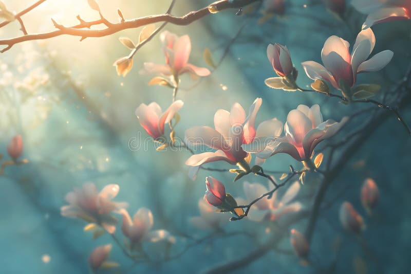 Spring Awakening Blooming Trees and Blue Skies Stock Illustration ...