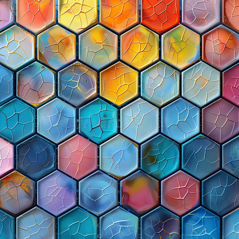 Intricate High-Resolution Hexagonal Mosaic Pattern with Pastel and Bold ...