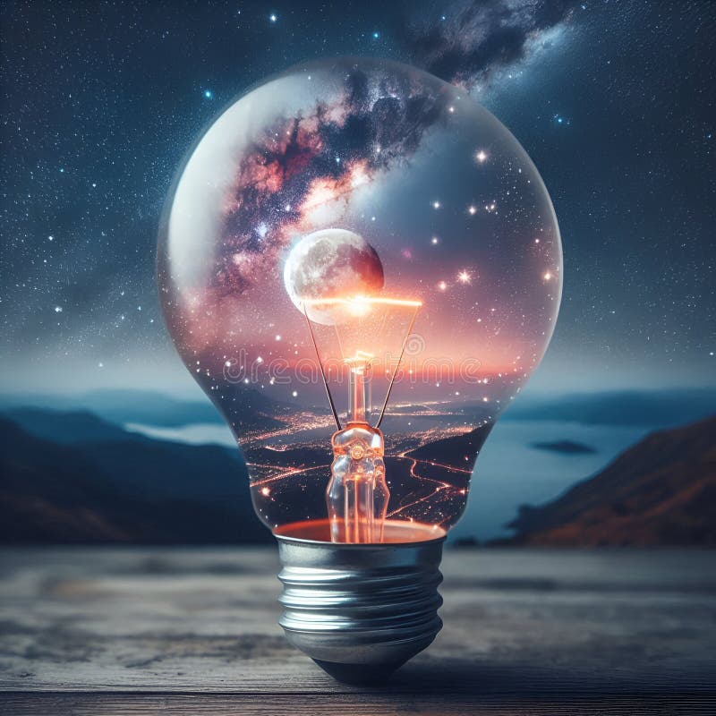 Milky Way Radiance: Light Bulbs with Sparkling Stars and Mountain ...