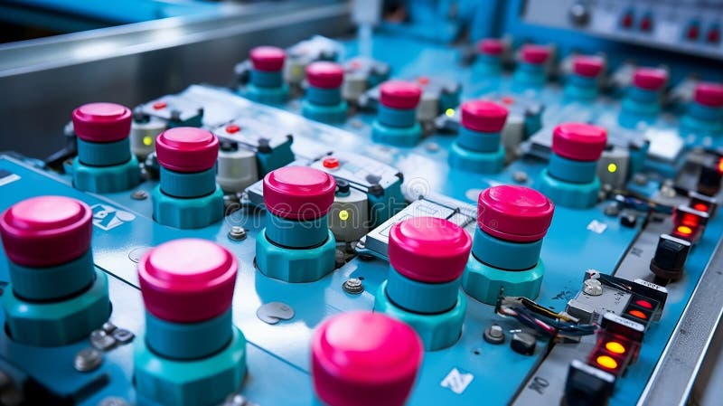Industrial Control Panel Buttons Close-Up: Machinery Production ...