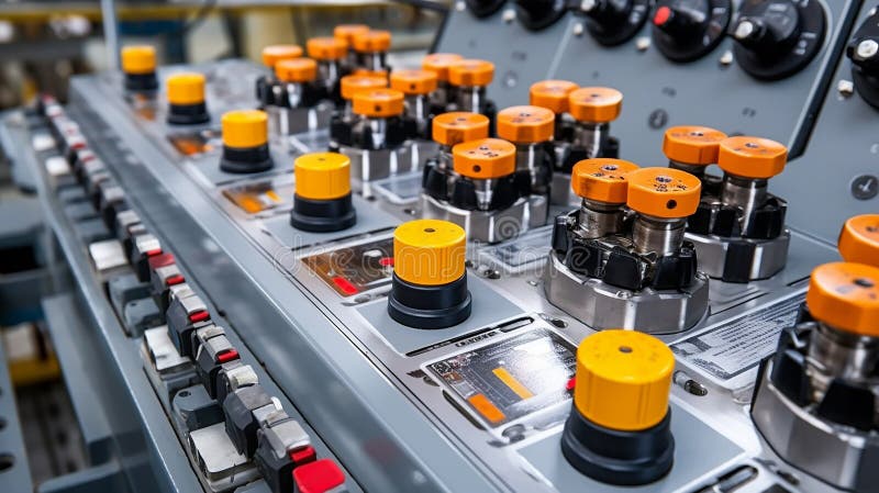 Industrial Control Panel Buttons Close-Up: Machinery Production ...