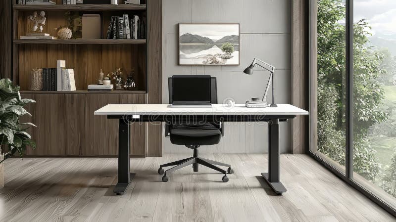 Modern Electric Standing Desk in Home Office Setting Stock Illustration - Illustration of design ...