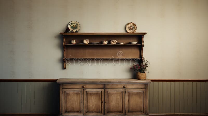 Enhanced Classical Style Brown Cupboard with Rustic Scenes Stock ...