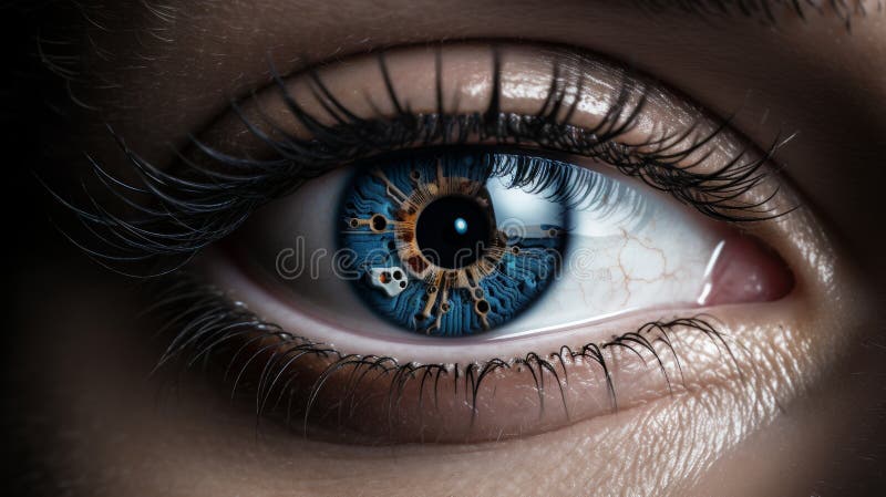 Enhanced Cybernetic Eye in Futuristic Tech Environment with Advanced ...