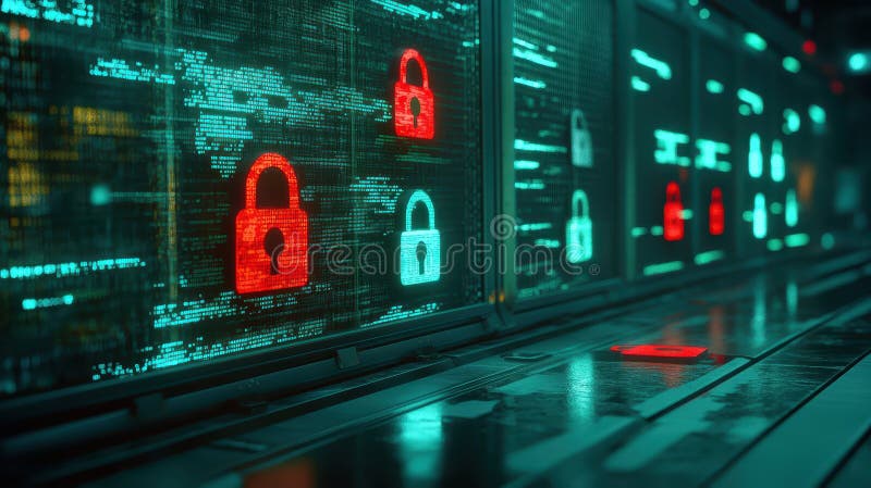 Enhanced Digital Security, Red Lock Symbolizing Computer Screen ...