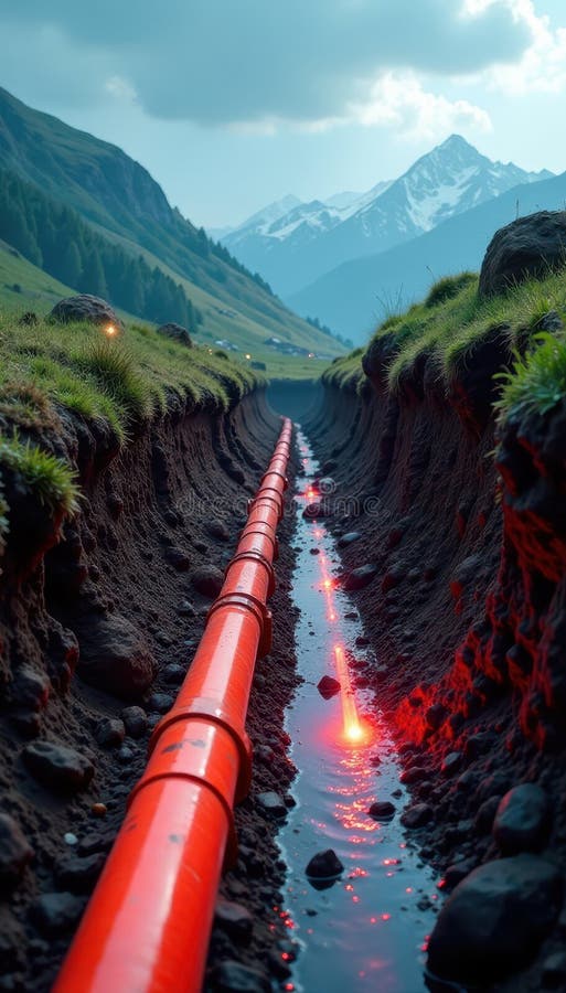 Enhanced Geothermal System Pipes Buried Deep Underground, Deep, Well ...