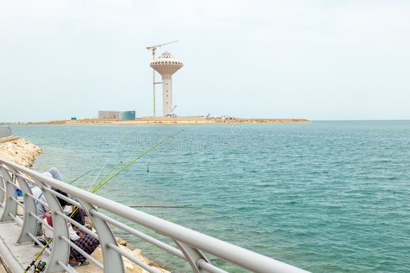 Fishermen on the Shores of the Dammam Waterfront with the Khobar Water ...