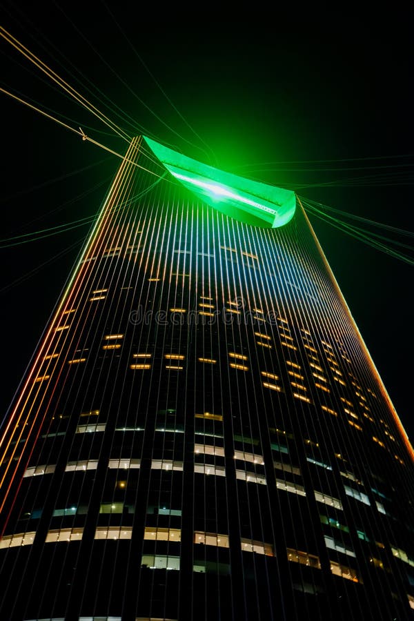 A Night Photo of the Kingdom Tower in Saudi Arabia S Capital of Riyadh ...