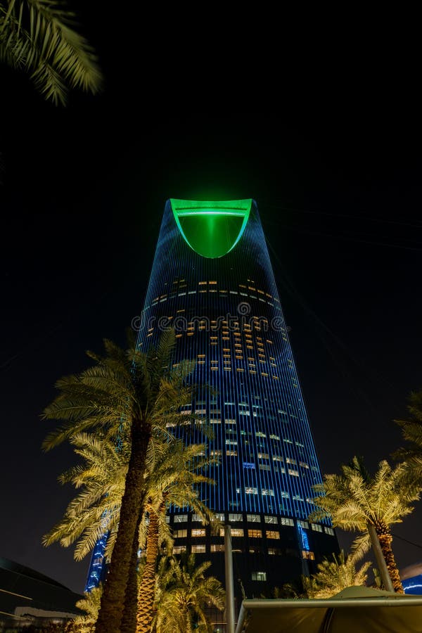 A Night Photo of the Illuminated Kingdom Tower in Riyadh, Saudi Arabia ...