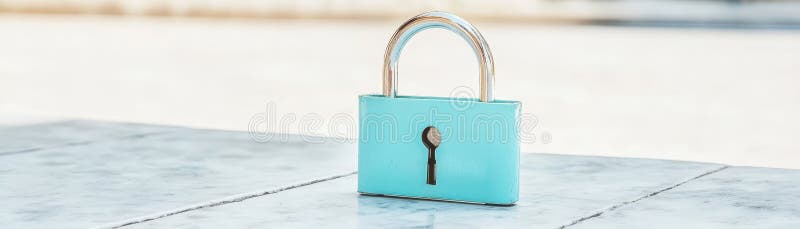 Enhanced Security, a Striking Blue Padlock on Polished Marble Table ...