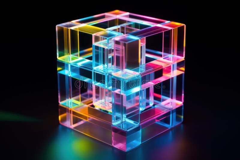 Enigmatic Abstract Neon Cube Light. Generate Ai Stock Illustration ...