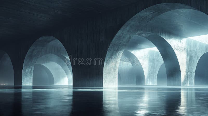 Enigmatic Arches Reflecting in Dark Water Stock Illustration ...