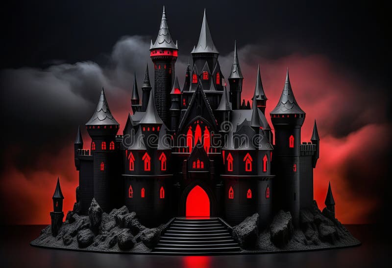 The Enigmatic Black and Red Floating Castle of Gothic Dreams Stock ...