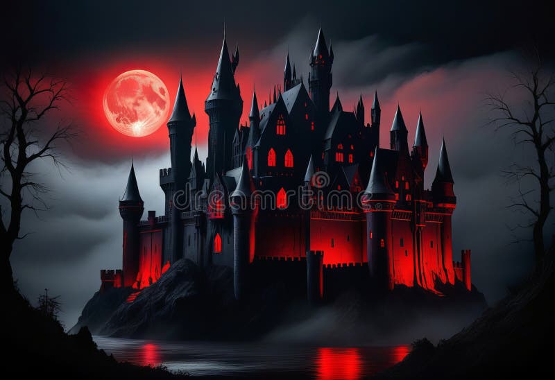 The Enigmatic Black and Red Floating Castle of Gothic Dreams Stock ...