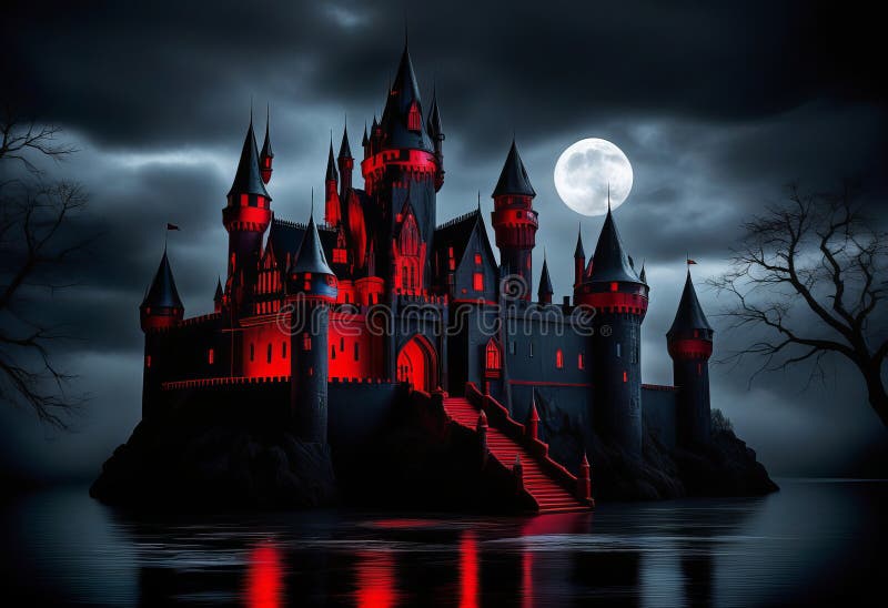 The Enigmatic Black and Red Floating Castle of Gothic Dreams Stock ...