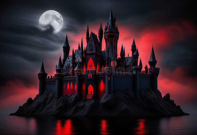 The Enigmatic Black and Red Floating Castle of Gothic Dreams Stock ...