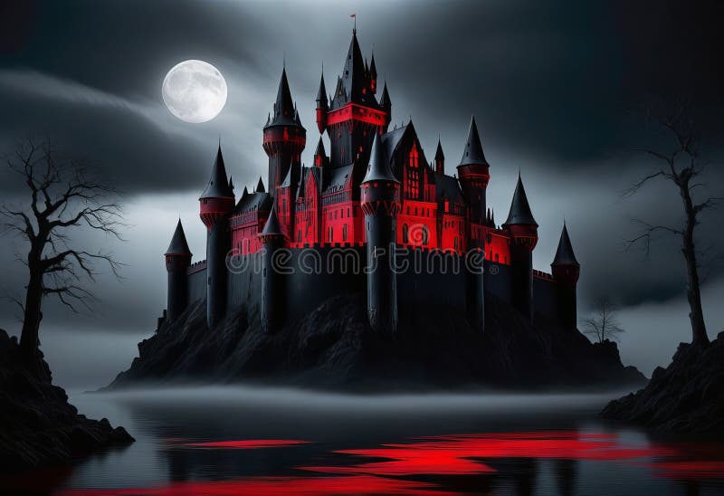 The Enigmatic Black and Red Floating Castle of Gothic Dreams Stock ...