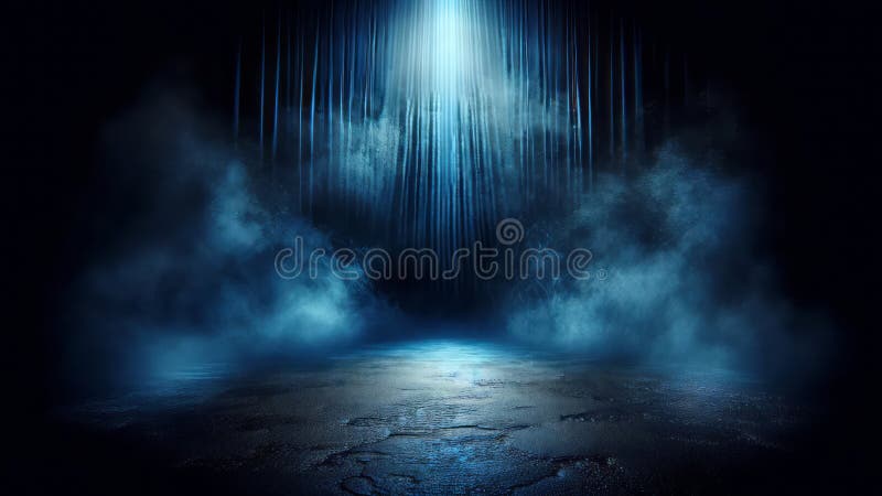 Enigmatic Blue Beams Reflecting on Dark Asphalt Stock Image - Image of ...