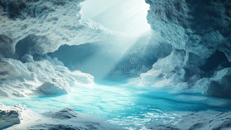 Enigmatic Blue Ice Cave with Crystal Formations Stock Illustration ...