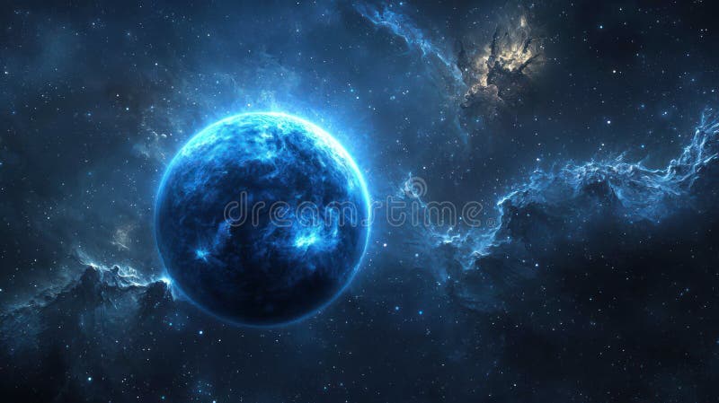 Enigmatic Blue Sphere in the Vastness of Space Stock Illustration ...
