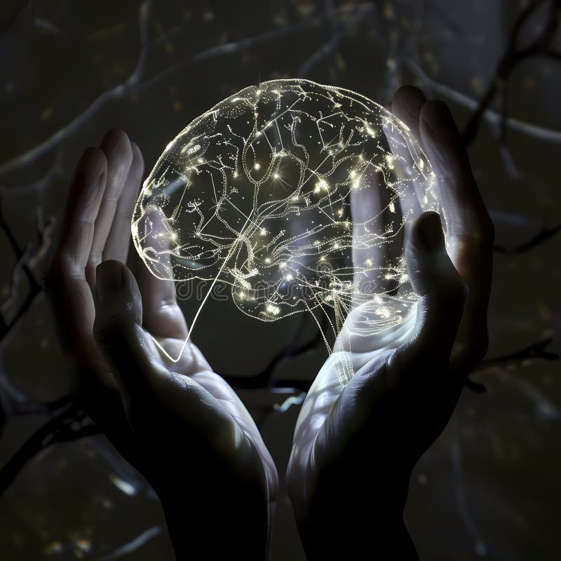 Enigmatic Brain Network in Ethereal Hands AI Generative Stock Illustration - Illustration of ...