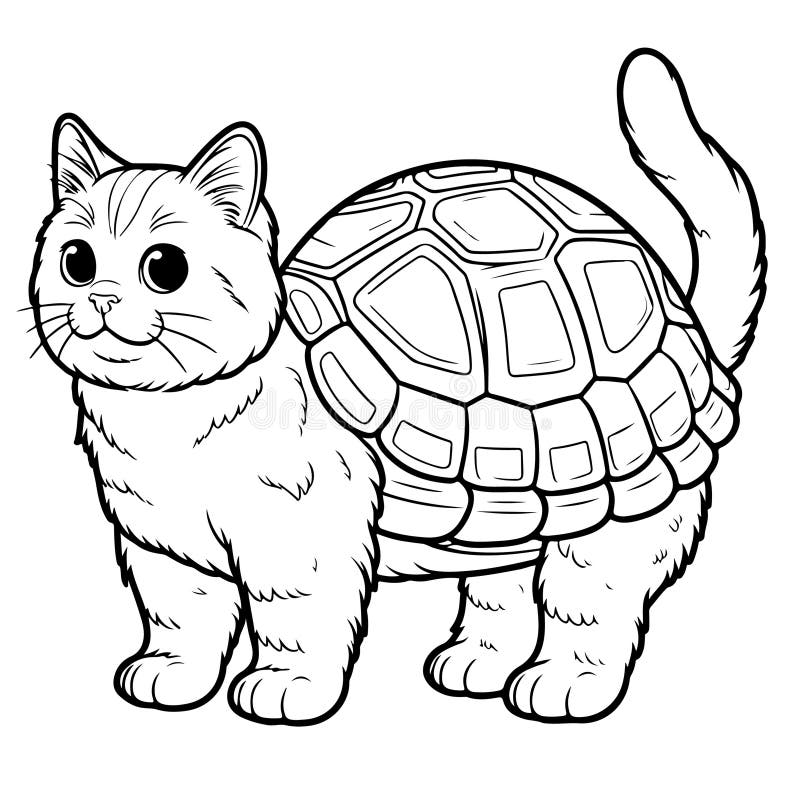 The Enigmatic Cat-Turtle Hybrid Creation Coloring Page. AI Generated ...