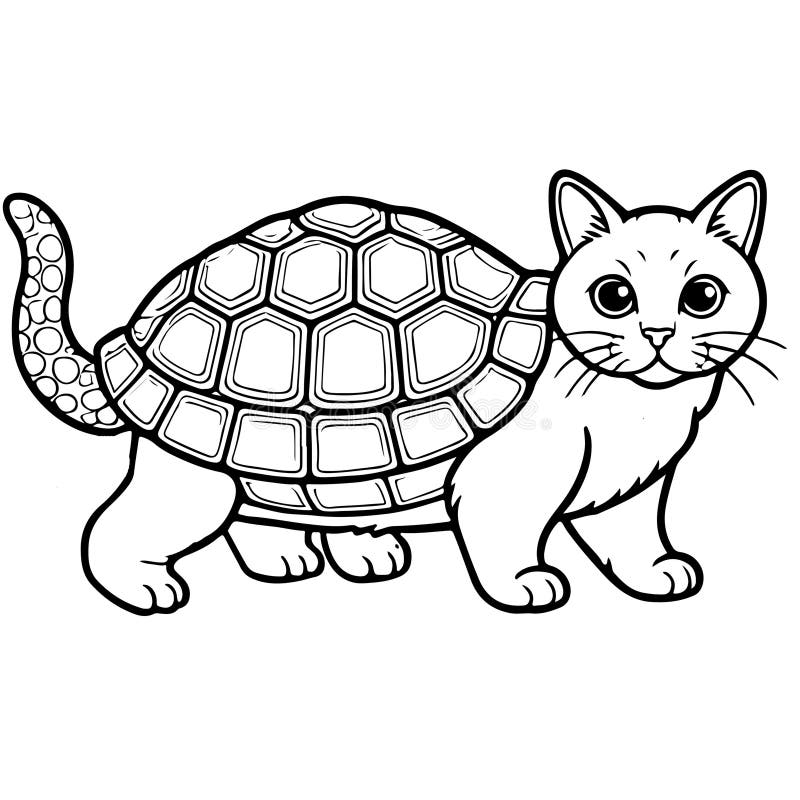 The Enigmatic Cat-Turtle Hybrid Creation Coloring Page. AI Generated ...