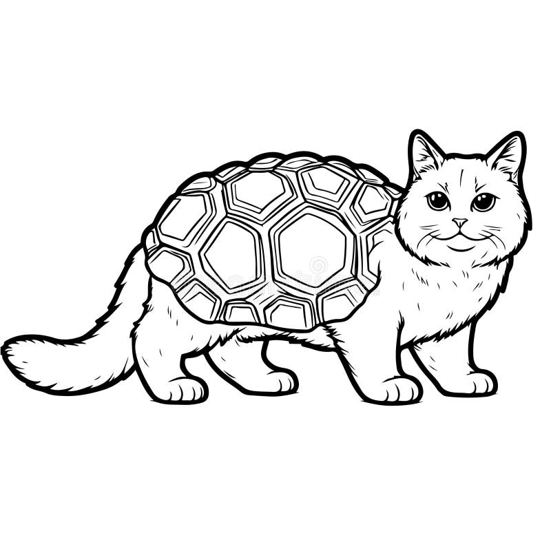 The Enigmatic Cat-Turtle Hybrid Creation Coloring Page. AI Generated ...