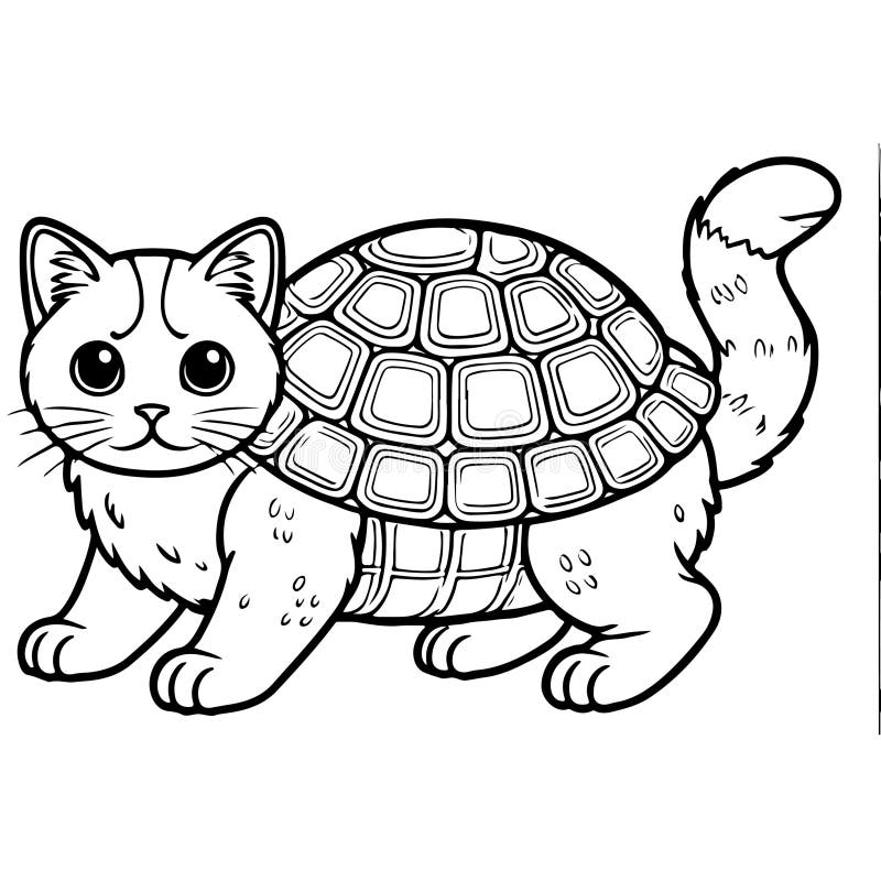 The Enigmatic Cat-Turtle Hybrid Creation Coloring Page. AI Generated ...