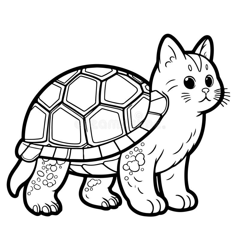 The Enigmatic Cat-Turtle Hybrid Creation Coloring Page. AI Generated ...