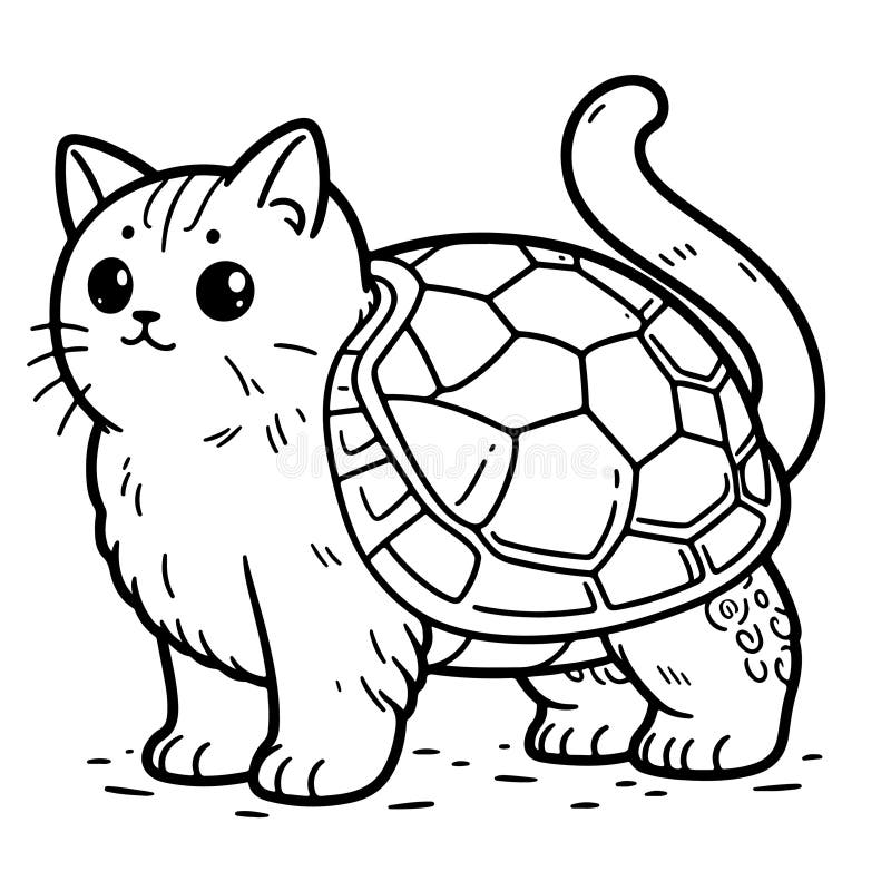 The Enigmatic Cat-Turtle Hybrid Creation Coloring Page. AI Generated ...