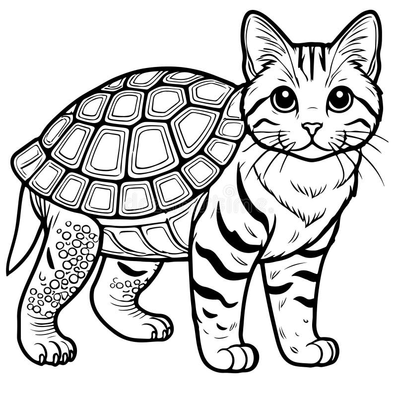 The Enigmatic Cat-Turtle Hybrid Creation Coloring Page. AI Generated ...