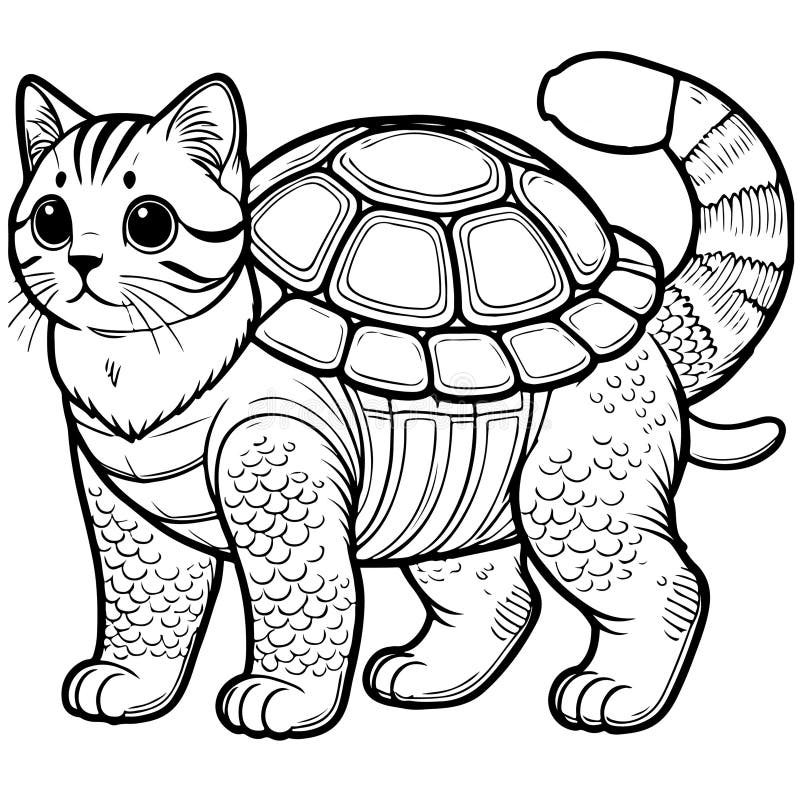 The Enigmatic Cat-Turtle Hybrid Creation Coloring Page. AI Generated ...