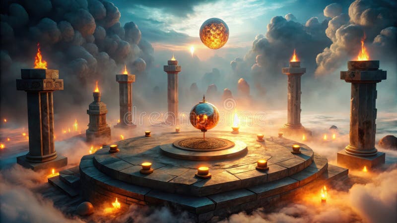 An Enigmatic Celestial Sphere Rests upon an Ancient Stone Platform ...