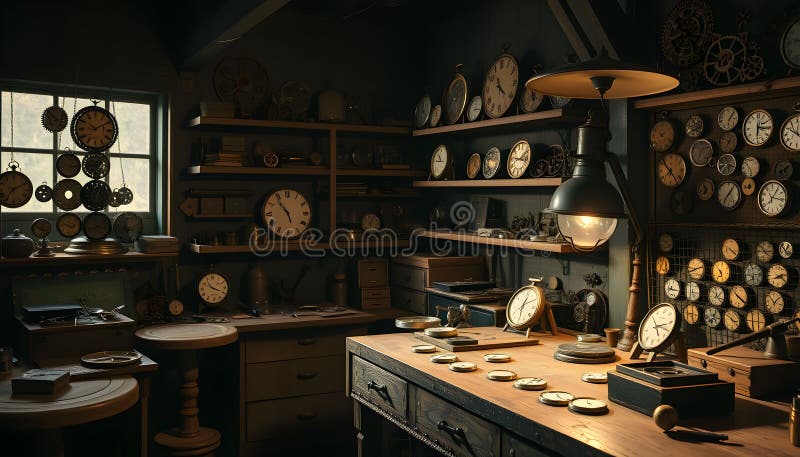 The Enigmatic Clockmaker S Workshop: a Timeless Collection of Horological Wonders Stock ...