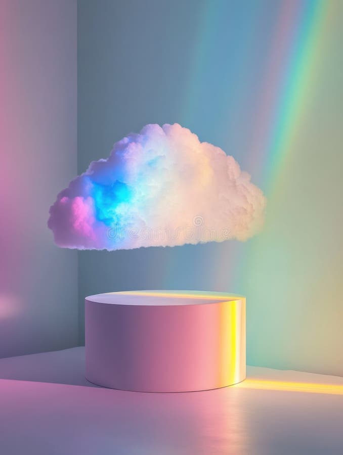 Enigmatic Cloud Platform Shimmering with Multicolored Rainbow Effects Generative AI Stock ...