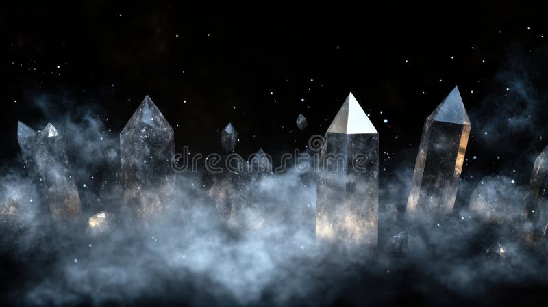 Enigmatic Crystal Formation Amidst Starry Mist Stock Photo - Image of ...