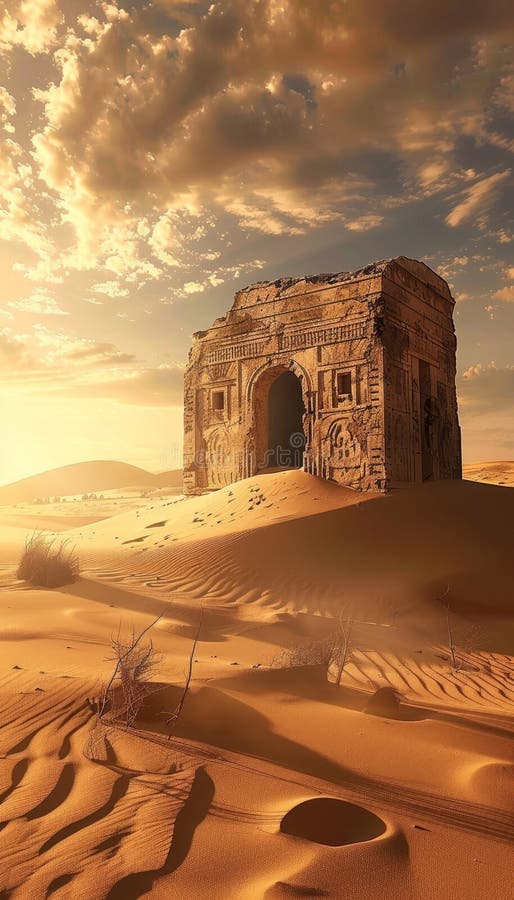 An Enigmatic Desert Tomb Surrounded by Endless Sand Dunes, Capturing ...
