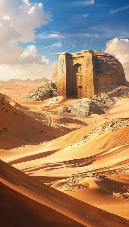 An Enigmatic Desert Tomb Surrounded by Expansive Sandy Dunes, Capturing ...