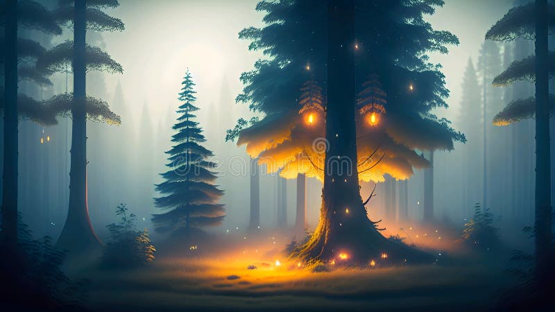 Enigmatic Druid Forest: a Mystical Journey Illuminated by Fireflies and ...