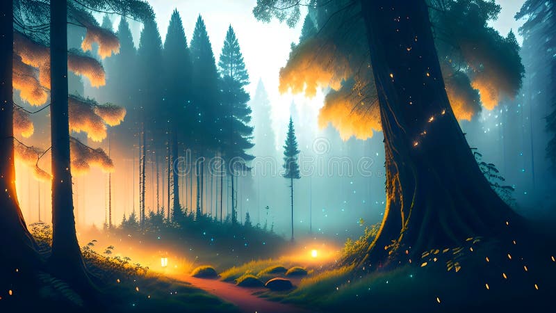 Enigmatic Druid Forest: a Mystical Journey Illuminated by Fireflies and ...