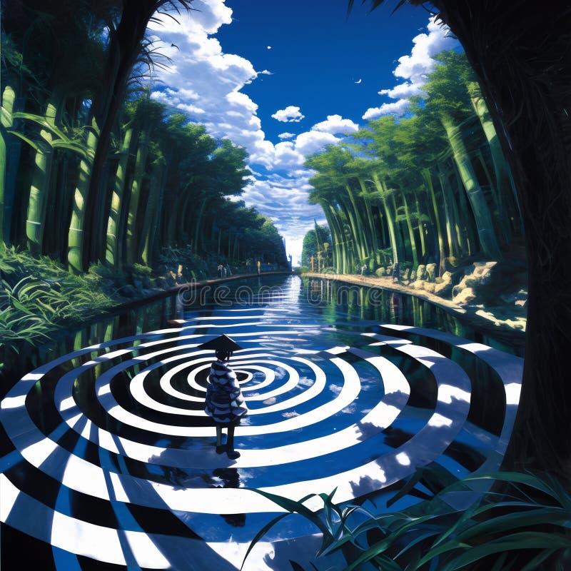 Enigmatic Figure Standing on Optical Illusion in Tranquil Forest ...