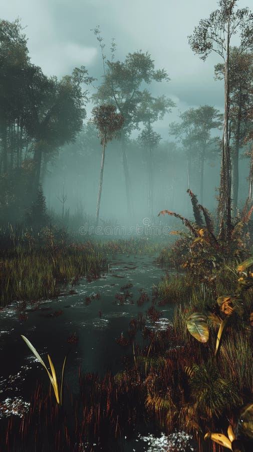 Enigmatic Forest Invaded by Toxic Mist Under Cloudy Sky Stock ...
