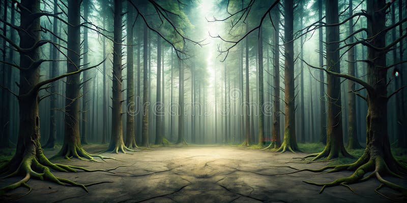 Enigmatic Forest Path a Mystical Scene of Ancient Trees and a Sunlit Clearing. Generative AI ...