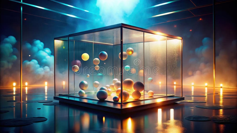 Enigmatic Glass Enclosure Showcasing an Array of Spheres in a Moody ...