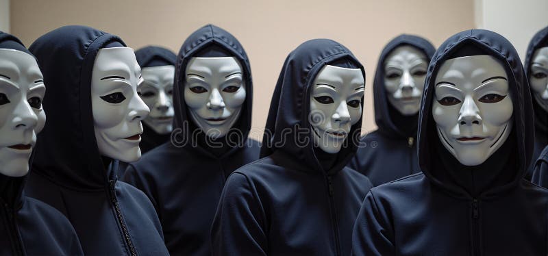 Enigmatic Group of Identically Hooded Figures Wearing Featureless Masks ...