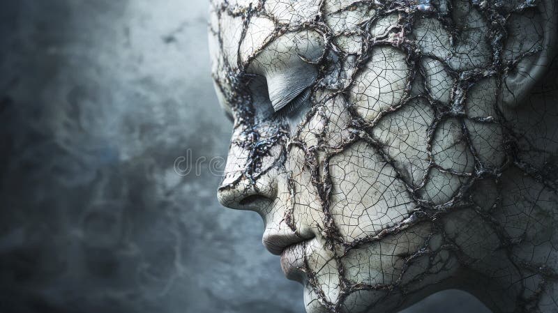 Enigmatic Hyperrealistic Handdrawn Artwork of a Cracked Face Art Studio ...