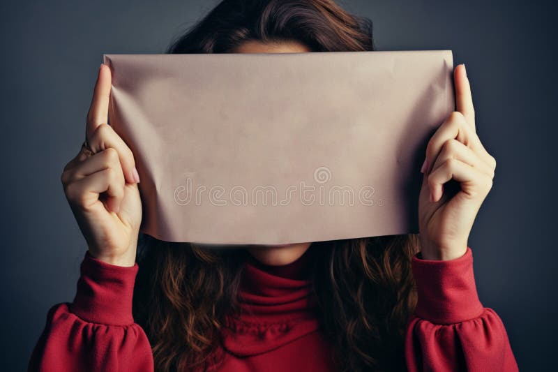Enigmatic Image Woman Hiding Face Behind a Sheet of Paper Stock ... Enigmatic Image Woman Hiding Face Behind a Sheet of Paper Stock ...