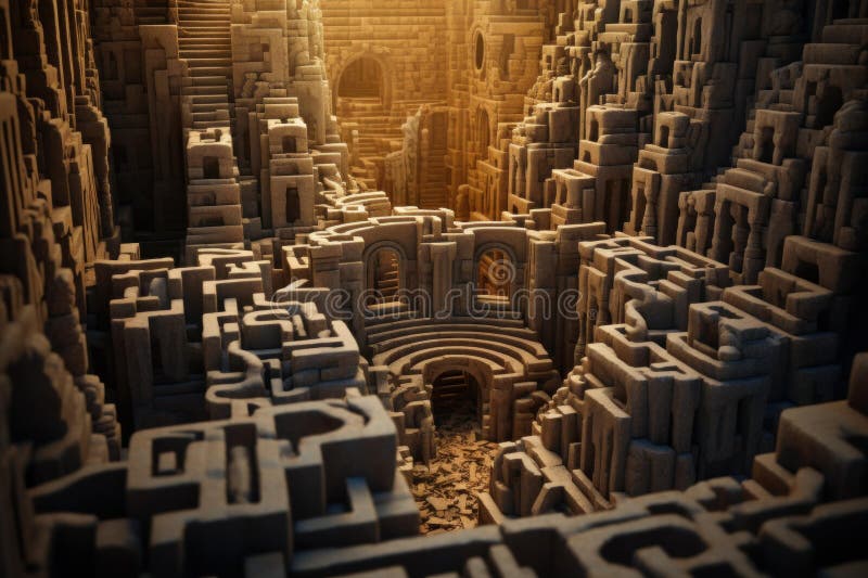 Enigmatic Labyrinth of Ancient Temple Ruins at Dusk Stock Image - Image ...
